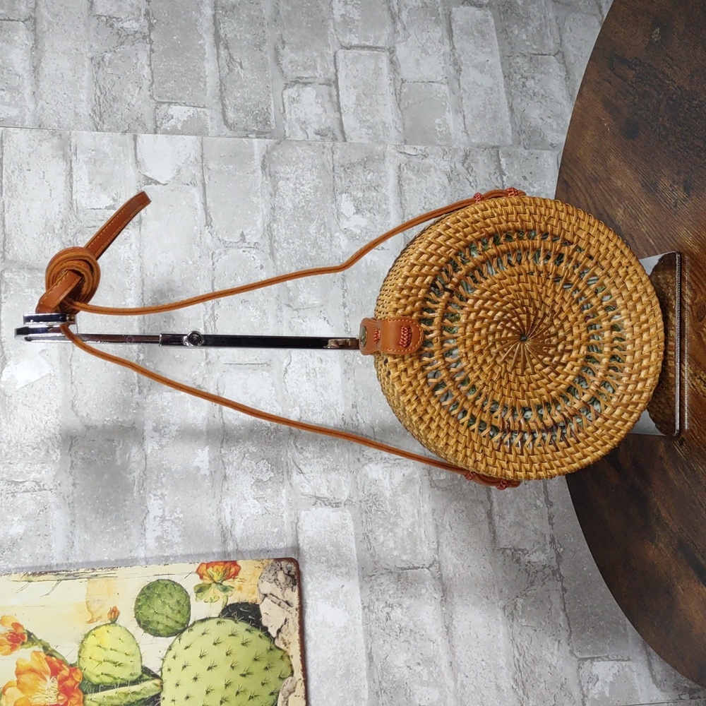 Woven Rattan Round Canteen Crossbody Bag - Gem